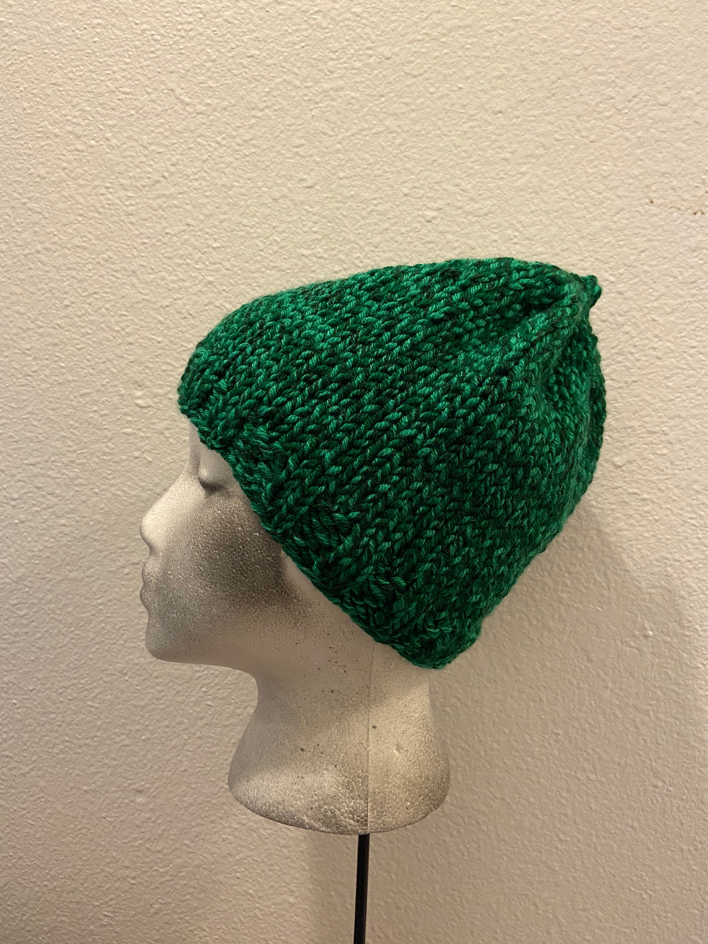 Mint/forrest Green Knit Hat Unisex Adult Size Medium-large - Etsy