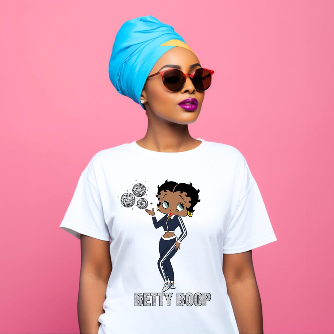 Betty Boop Summer T-shirt for Black Girls, Cute Pop Culture Tee, Black ...