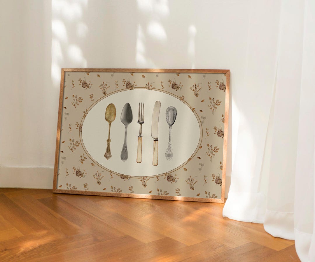 Kitchen Wall Art Silverware, Printable Digital Download, Vintage Print ...