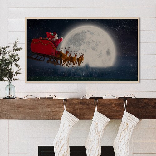 Samsung Frame TV Art Vintage Santa & Reindeer Rustic Mcgee - Etsy