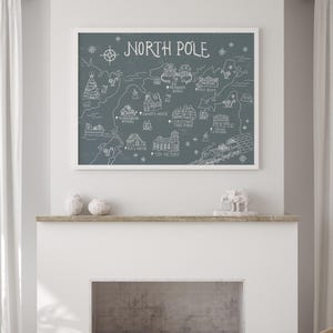Christmas North Pole Map Print, Printable Wall Art, Winter Rustic ...