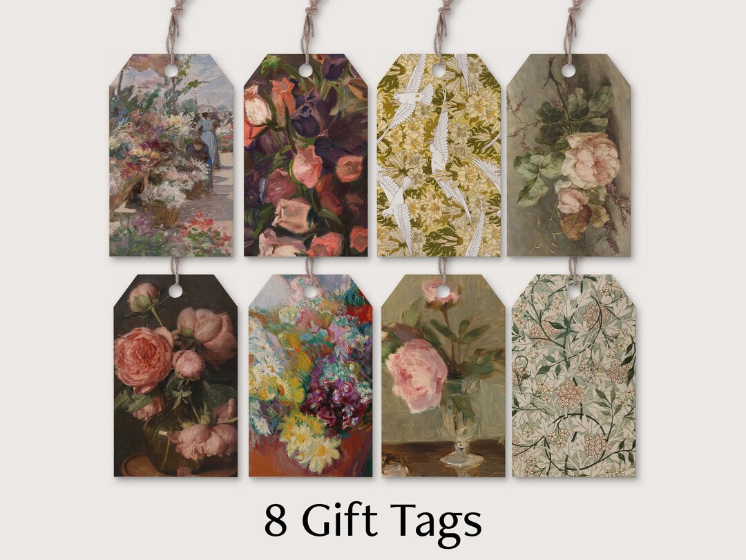 Printable Gift Tag Set, Aesthetic Floral Vintage Art Theme, Digital ...