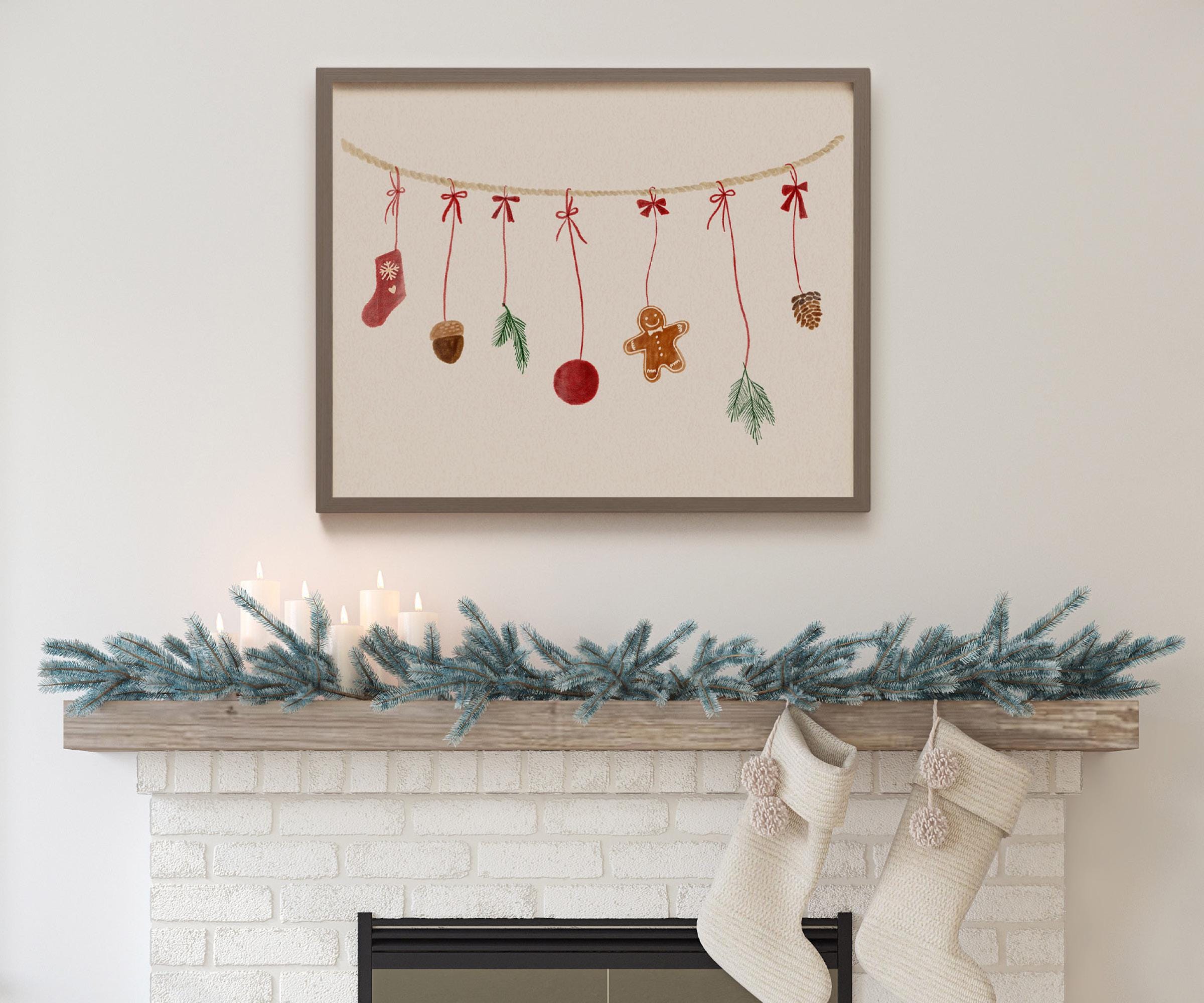 Christmas Garlands Print, Cozy Printable Wall Art Red, Winter Home ...