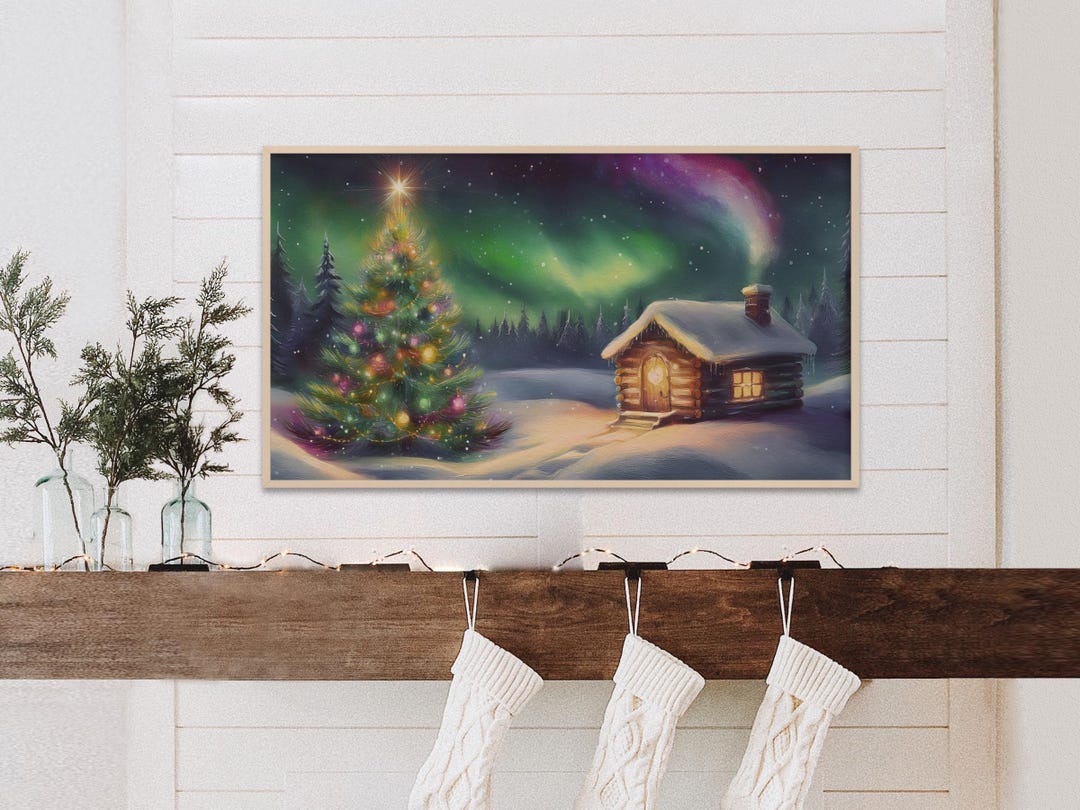 Christmas Frame TV Art Santa's Workshop and Giant Christmas Tree ...
