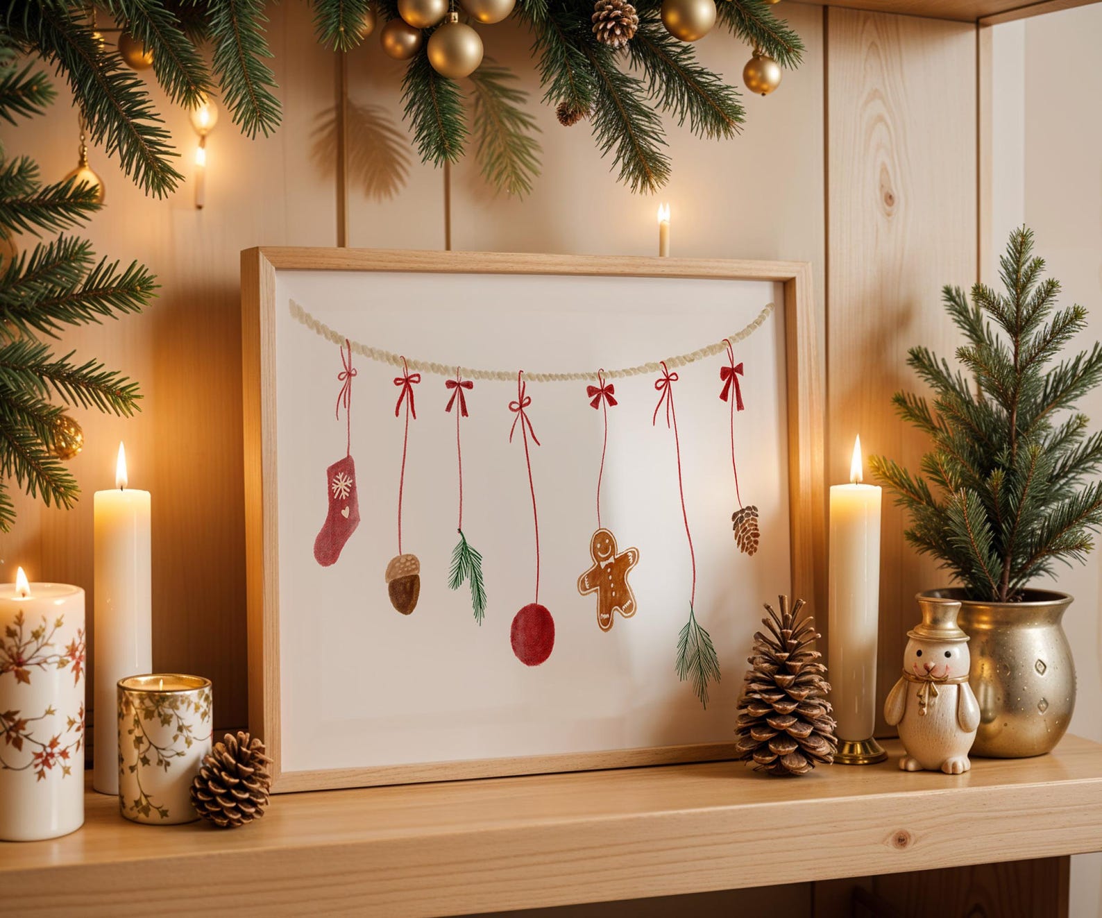 Christmas Garlands Print, Cozy Printable Wall Art Red, Winter Home ...
