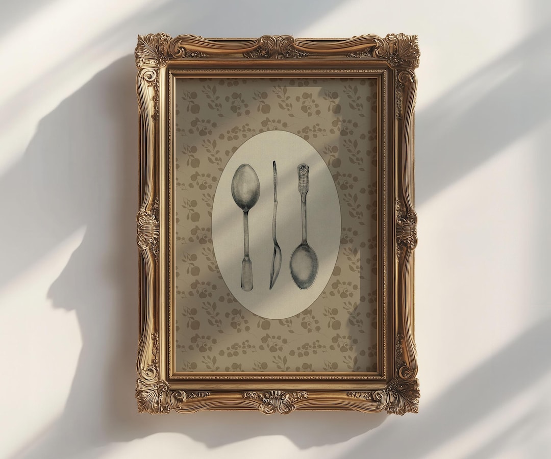 Vintage Print Silverware Spoon, Printable Wall Art Digital Download ...