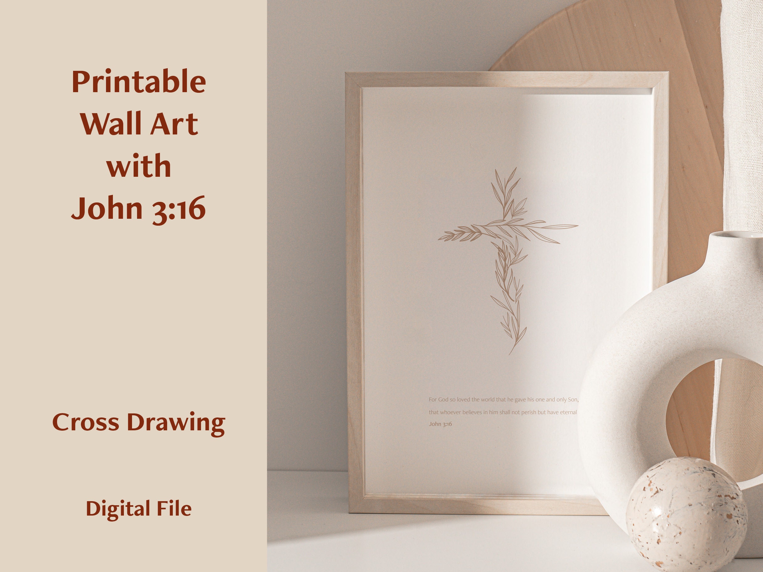 Printable Wall Art Cross Line Drawing With Bible Verse John | Etsy