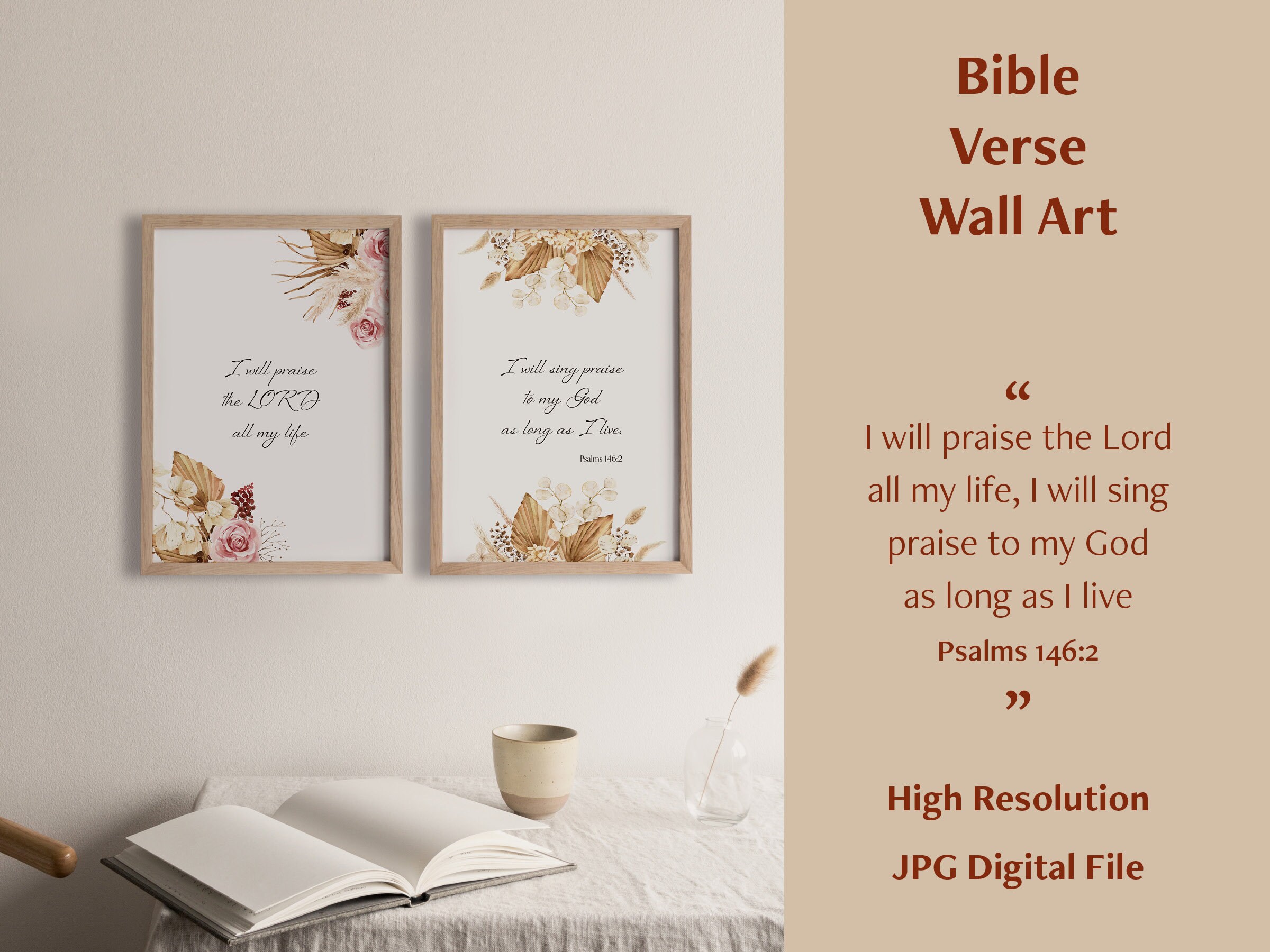 Psalms 146:2 Bible Verse Wall Art Floral Botanical Print Set | Etsy
