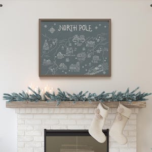Christmas North Pole Map Print, Printable Wall Art, Winter Rustic ...