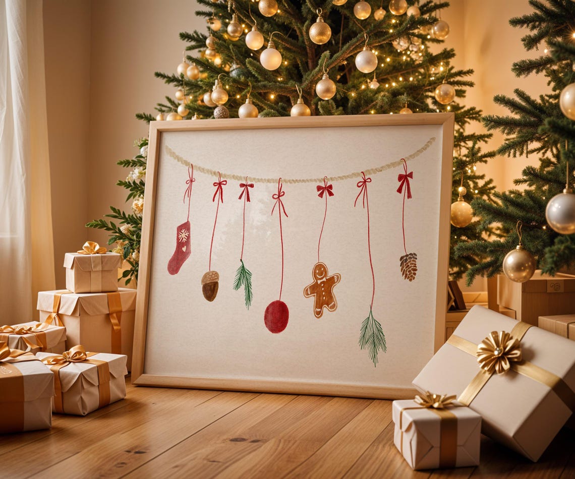 Christmas Garlands Print, Cozy Printable Wall Art Red, Winter Home ...