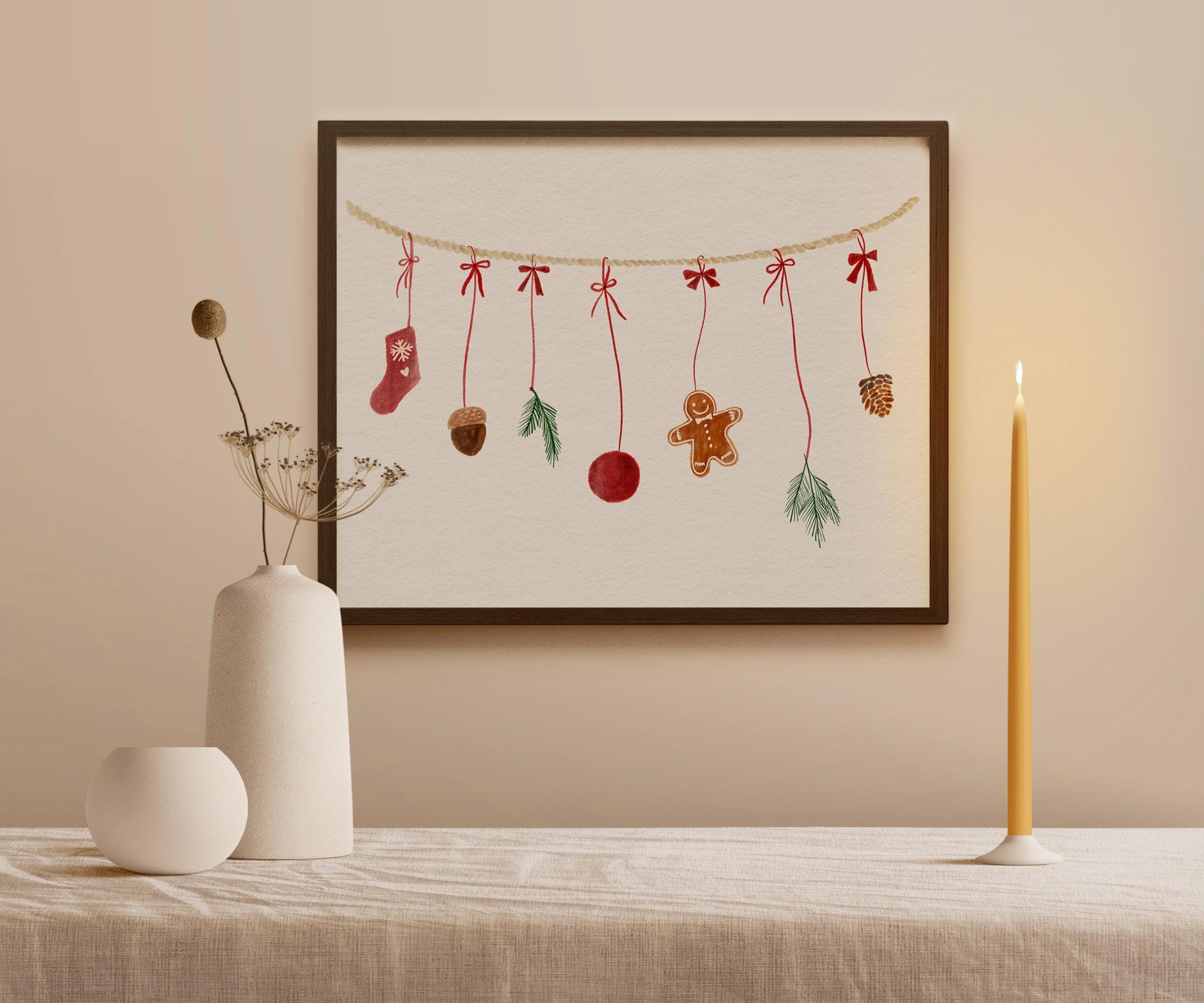 Christmas Garlands Print, Cozy Printable Wall Art Red, Winter Home ...