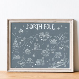 Christmas North Pole Map Print, Printable Wall Art, Winter Rustic ...