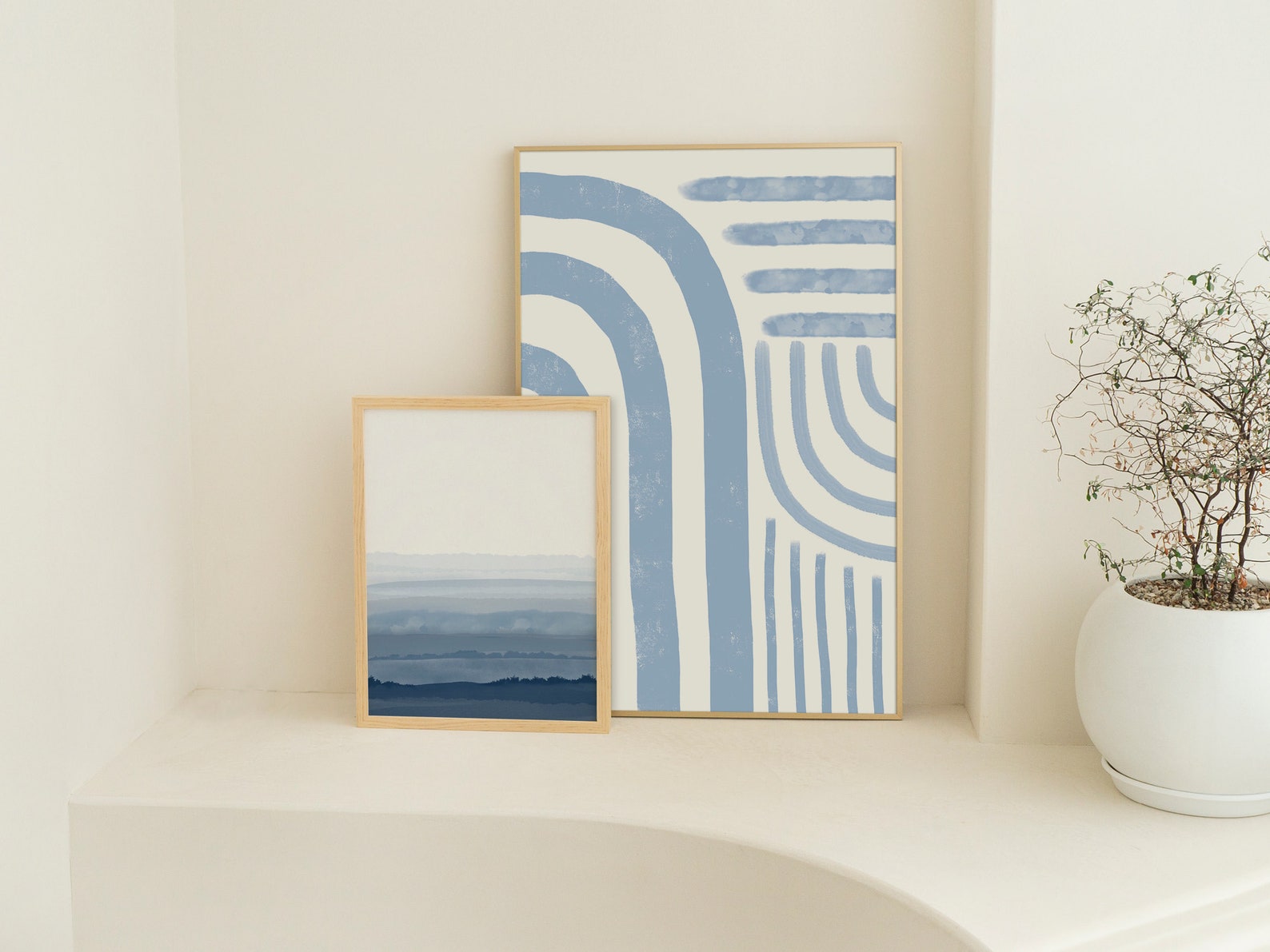 Abstract Light Blue Art Print Set, Coastal Lake House Gallery Wall ...