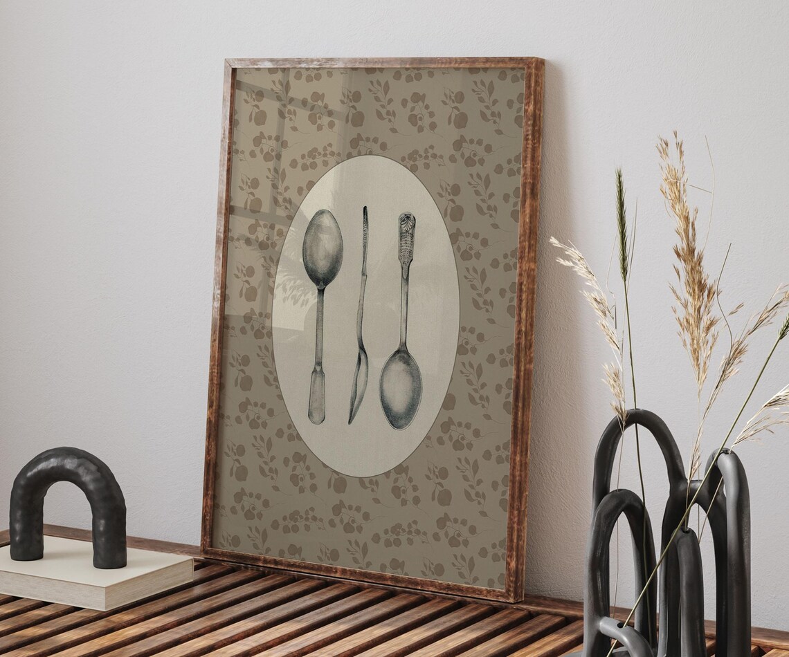 Vintage Print Silverware Spoon, Printable Wall Art Digital Download ...