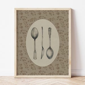 Vintage Print Silverware Spoon, Printable Wall Art Digital Download ...