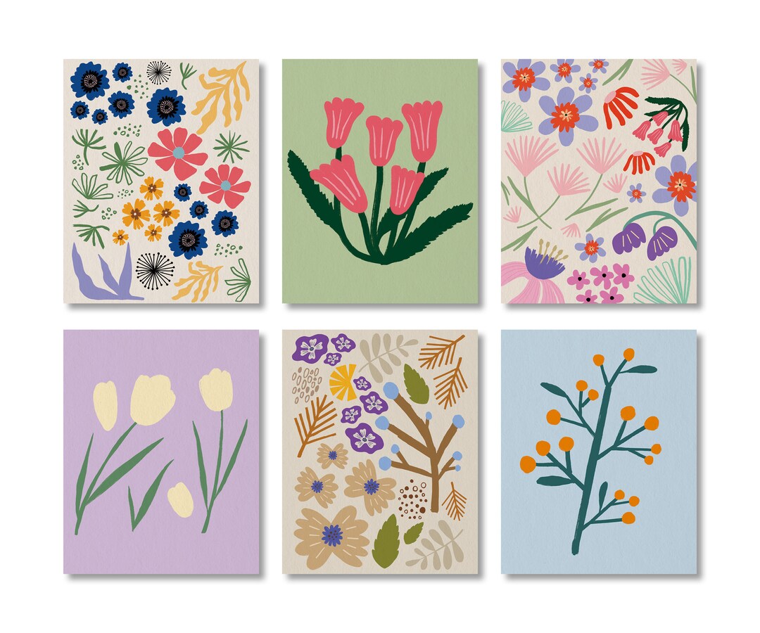 Modern Floral Art Print Set of 6, 8X10 Colorful Flower Gallery Wall Set ...