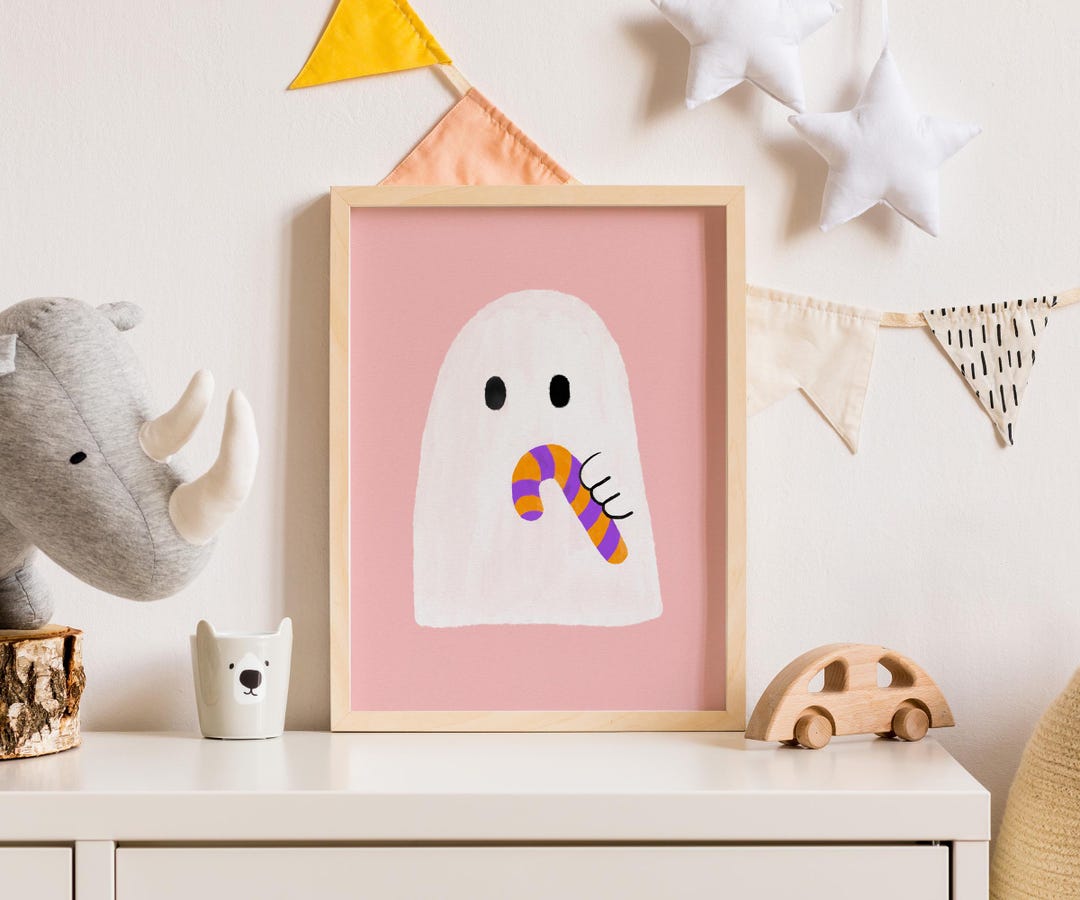 Halloween Printable Wall Art Ghost Eating Candy | Cute Funny Halloween ...