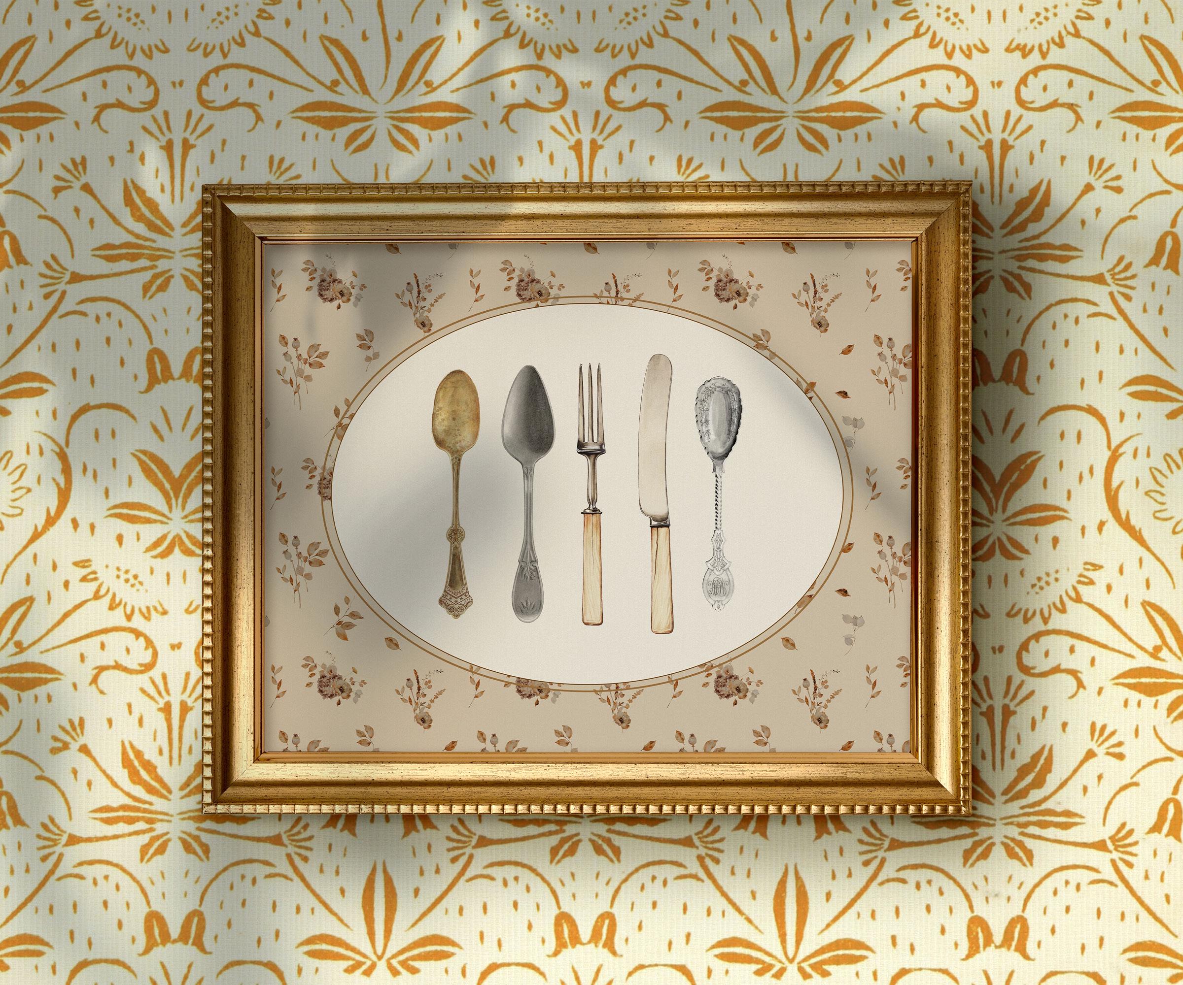 Kitchen Wall Art Silverware, Printable Digital Download, Vintage Print ...