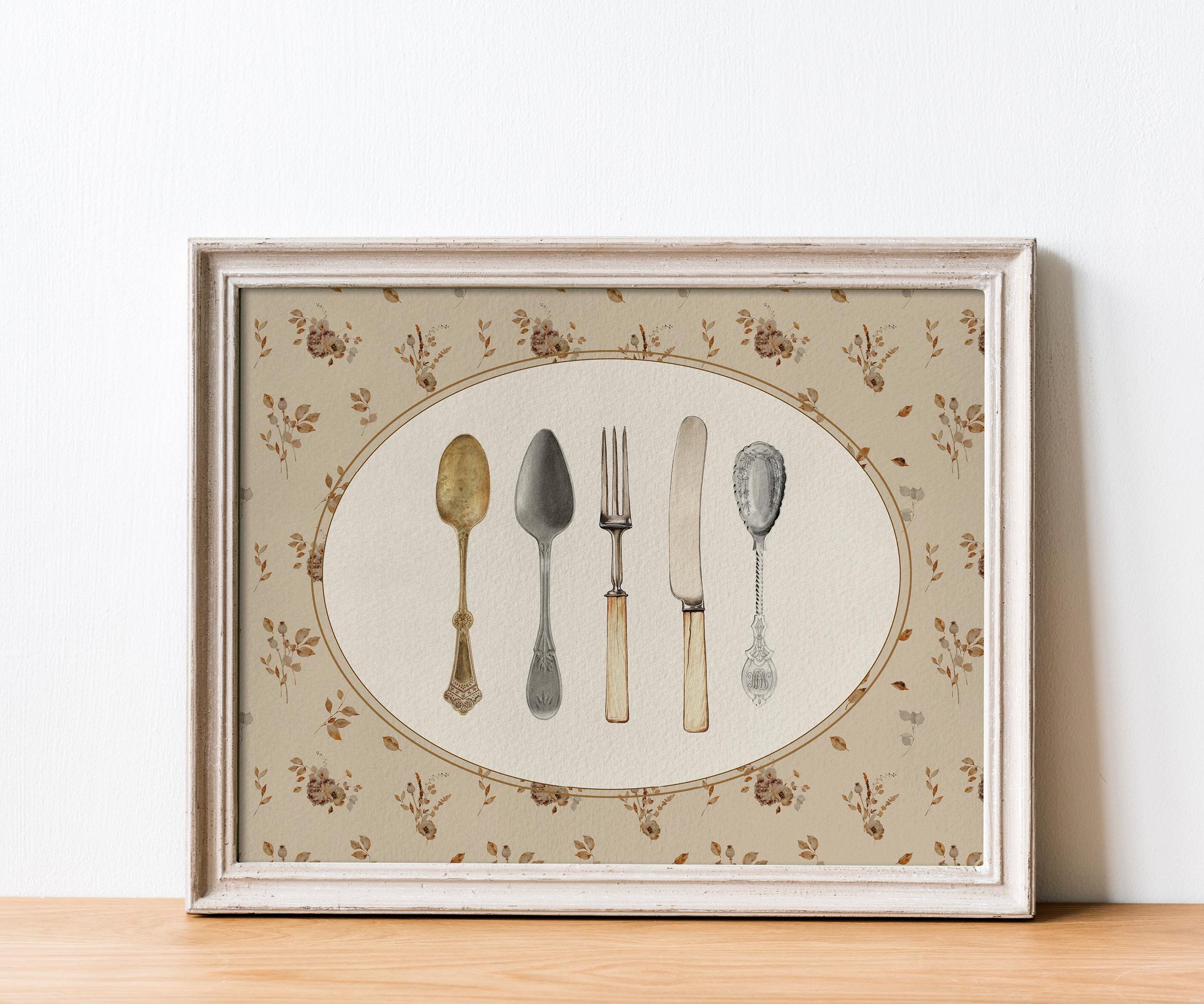 Kitchen Wall Art Silverware, Printable Digital Download, Vintage Print ...