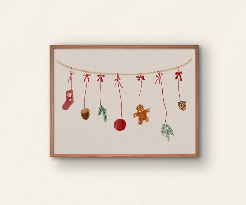 Christmas Garlands Print, Cozy Printable Wall Art Red, Winter Home ...