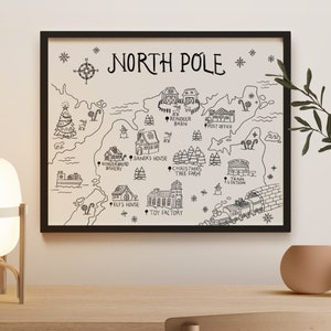 Christmas Wall Art North Pole Map, Printable Digital Downloadable File ...