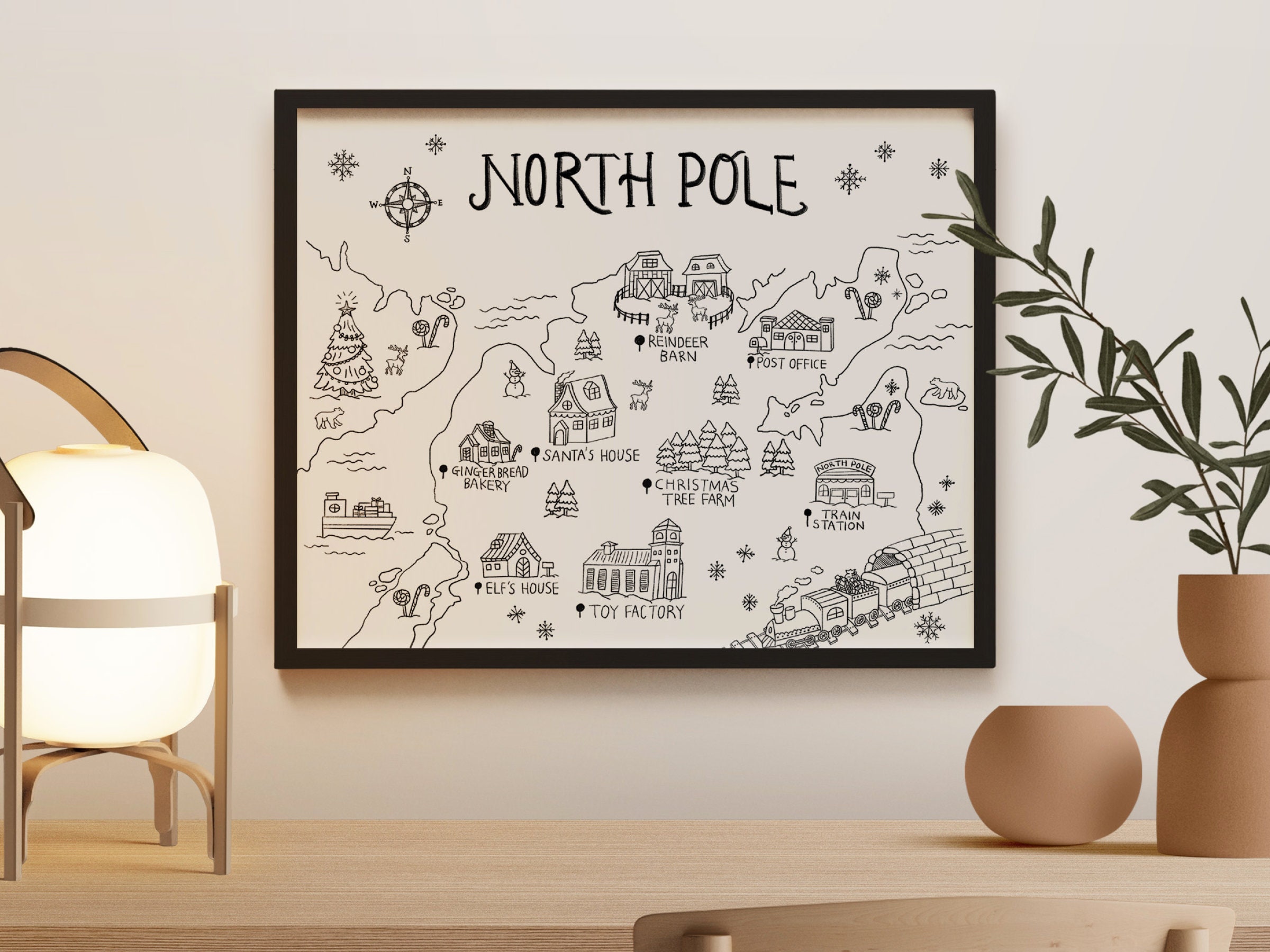 Christmas Wall Art North Pole Map, Printable Digital Downloadable File ...