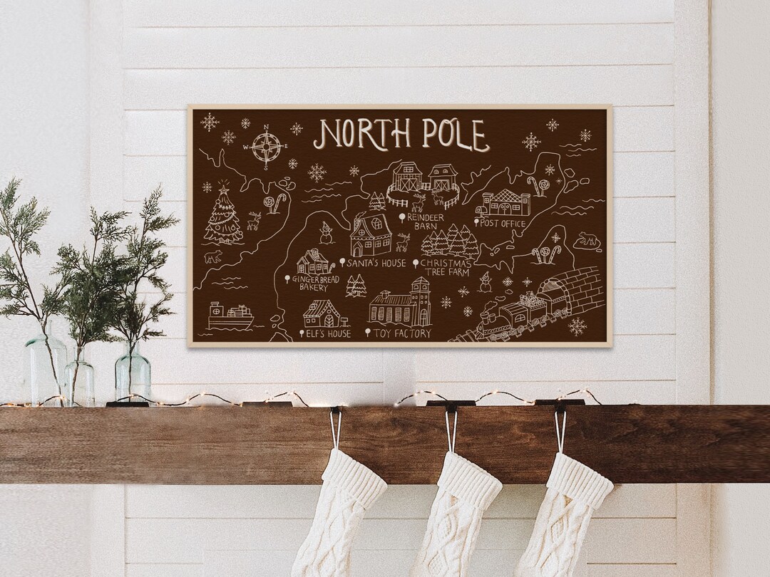 Christmas Frame TV Art Santa Village North Pole Map, Digital Download ...