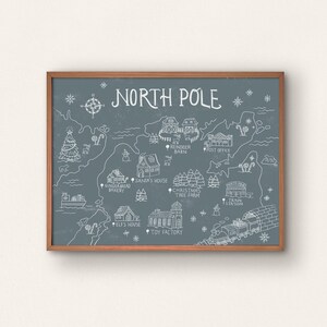 Christmas North Pole Map Print, Printable Wall Art, Winter Rustic ...