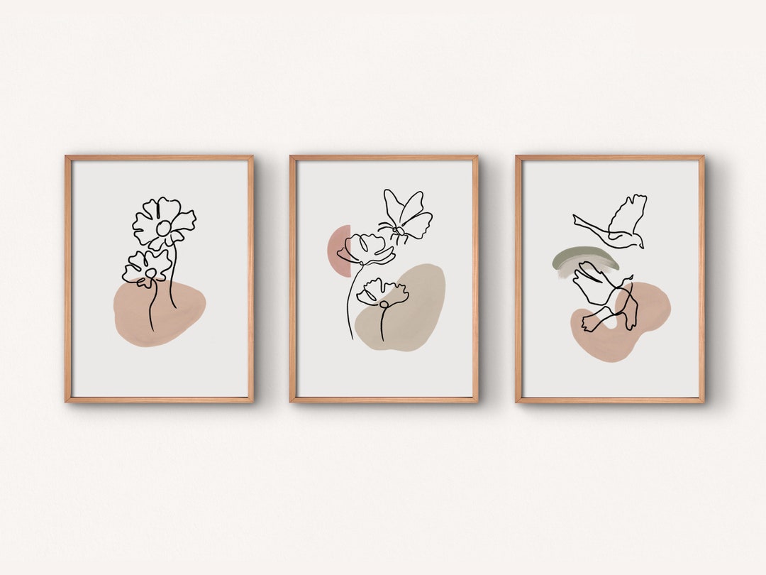 Minimalist Spring Printable Wall Art Set of 3, Line Drawing, Flowers ...