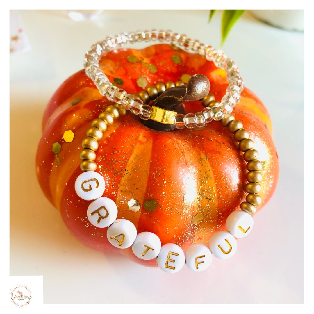 Thanksgiving Bracelet Set Thankful Bracelet Name Beaded Bracelet Custom ...