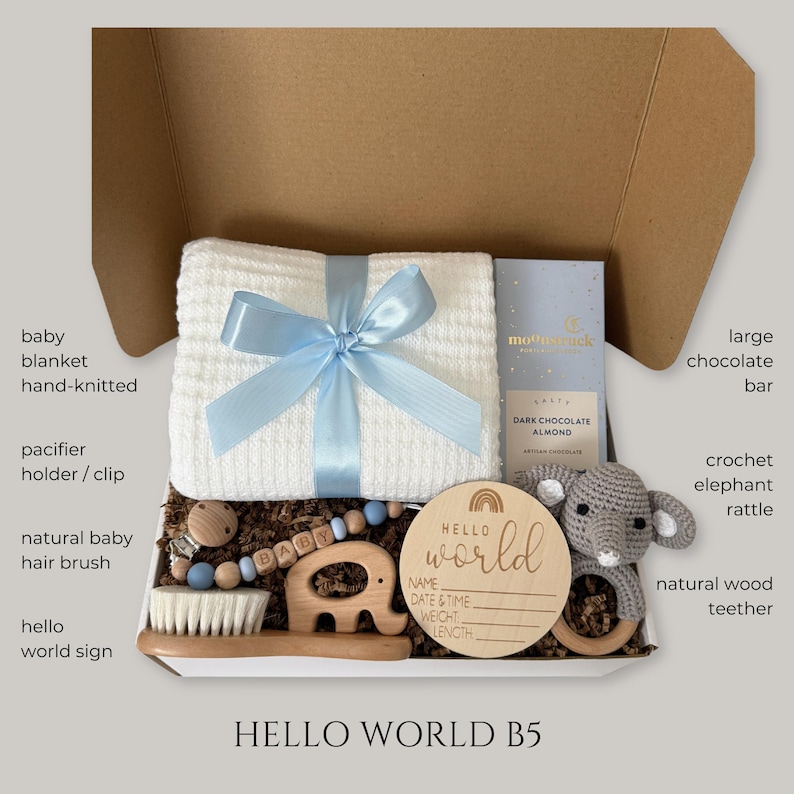 New Baby Gift, Baby Boy Gift Box, Baby Shower Gift Basket, Blue Newborn ...