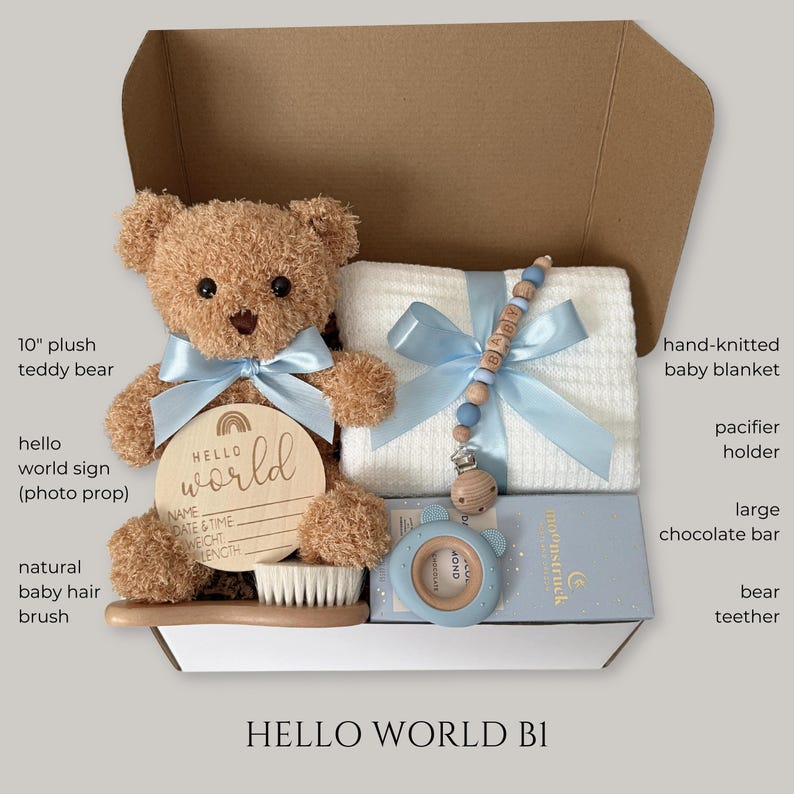 New Baby Gift, Baby Boy Gift Box, Baby Shower Gift Basket, Blue Newborn ...