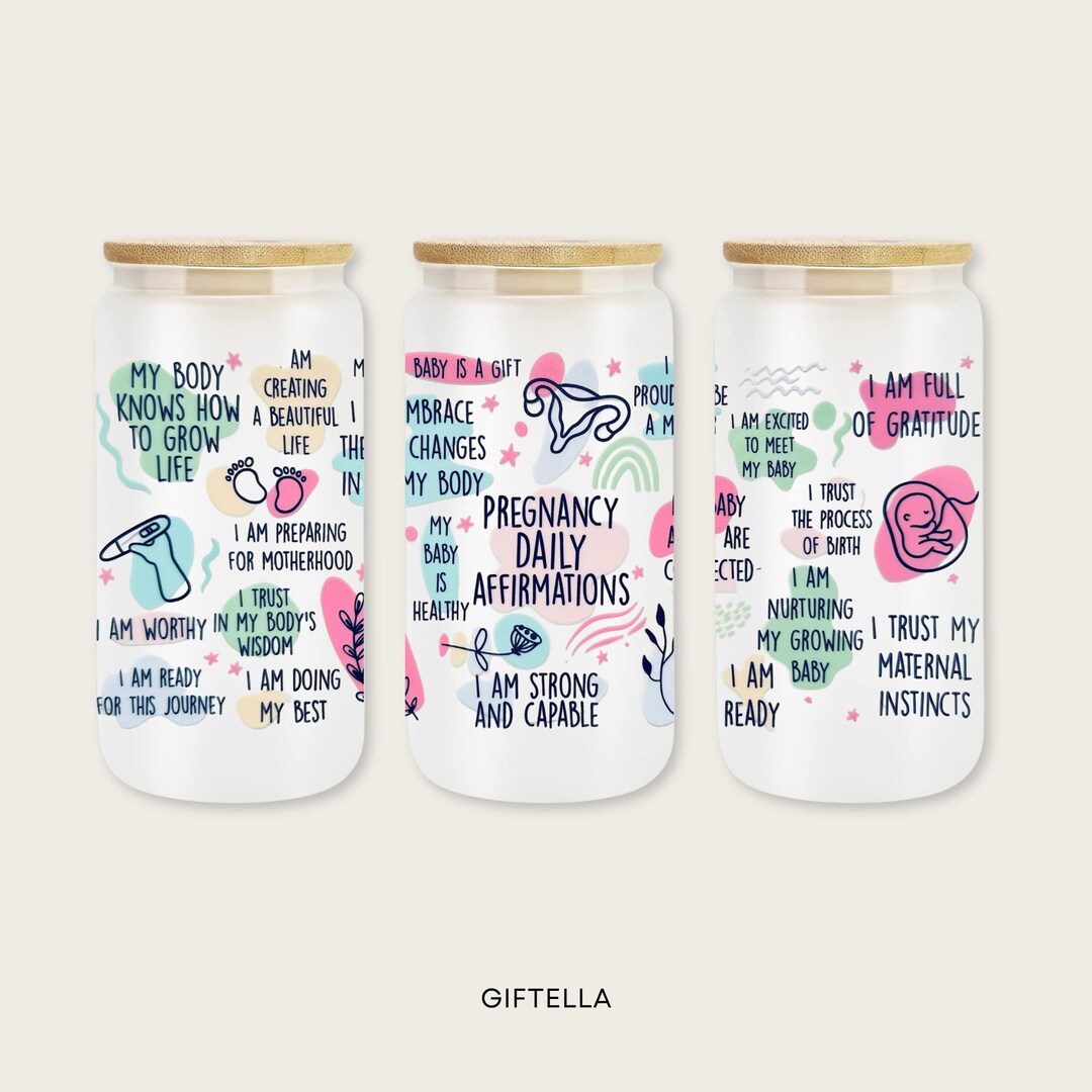 Pregnancy Affirmations Frosted Glass Tumbler, Expecting Mom Mug, Future ...
