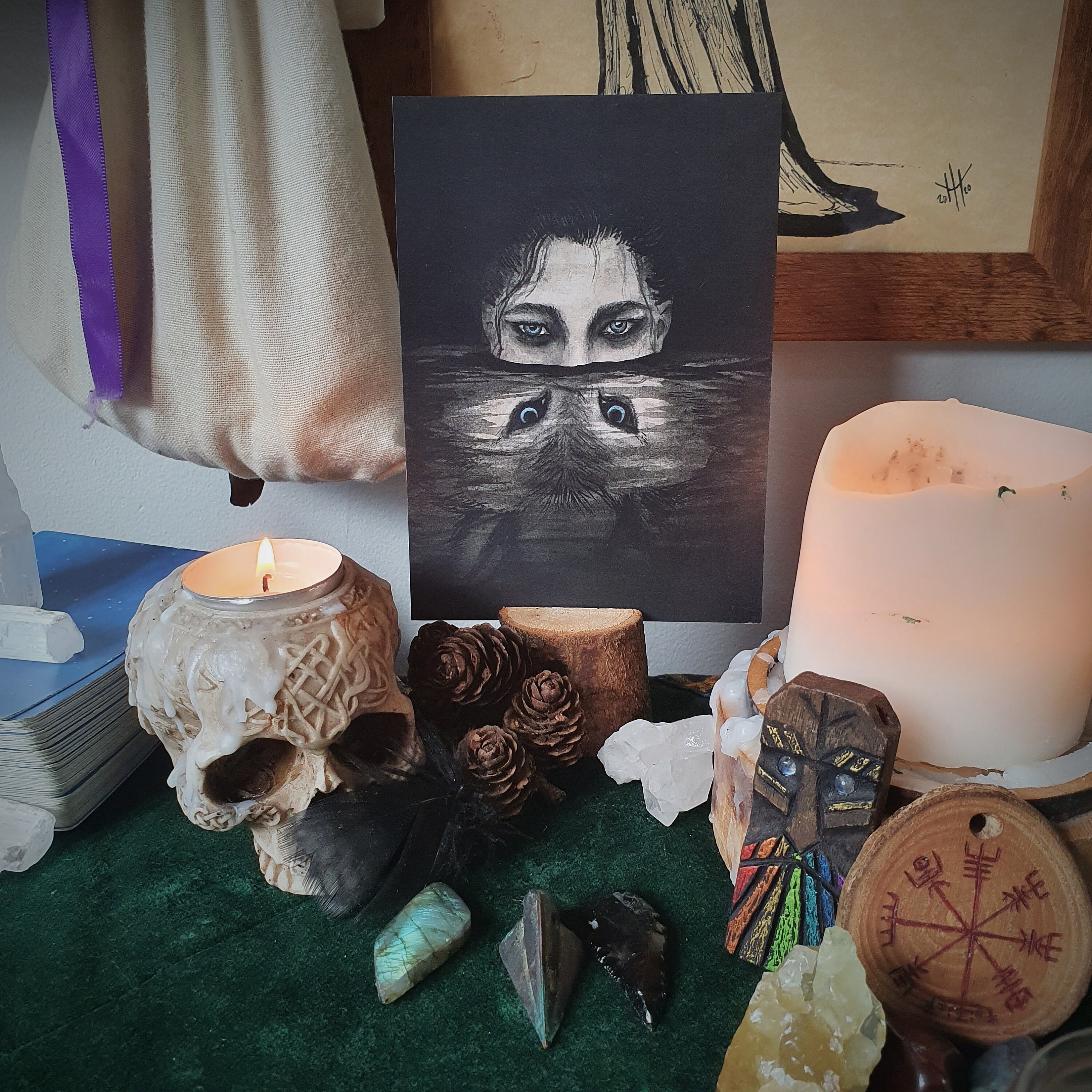 Fylgja I of Wolf and Woman Bindrune Altar Card Viking Art | Etsy