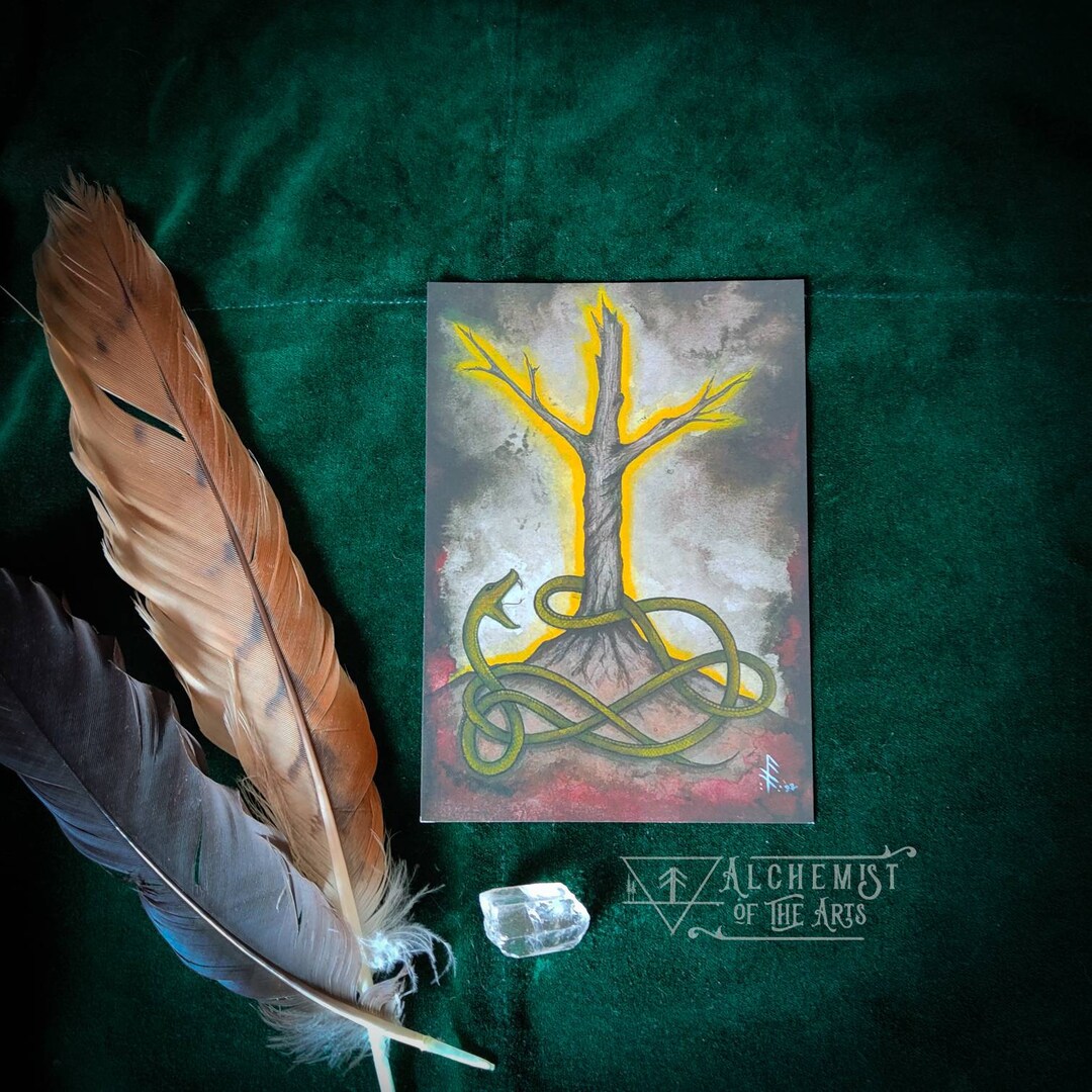 Algiz and Nidhogg - Bindrune Altar Card, Viking Art Print - Etsy