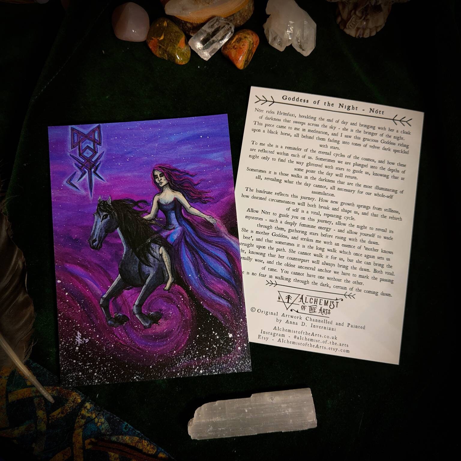 Nott and Hrimfaxi Goddess of the Night Bindrune Altar Card | Etsy