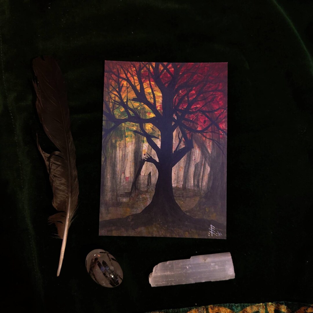 The Rune Tree, Yggdrasil, Odin - Bindrune Altar Card, Viking Art Print ...