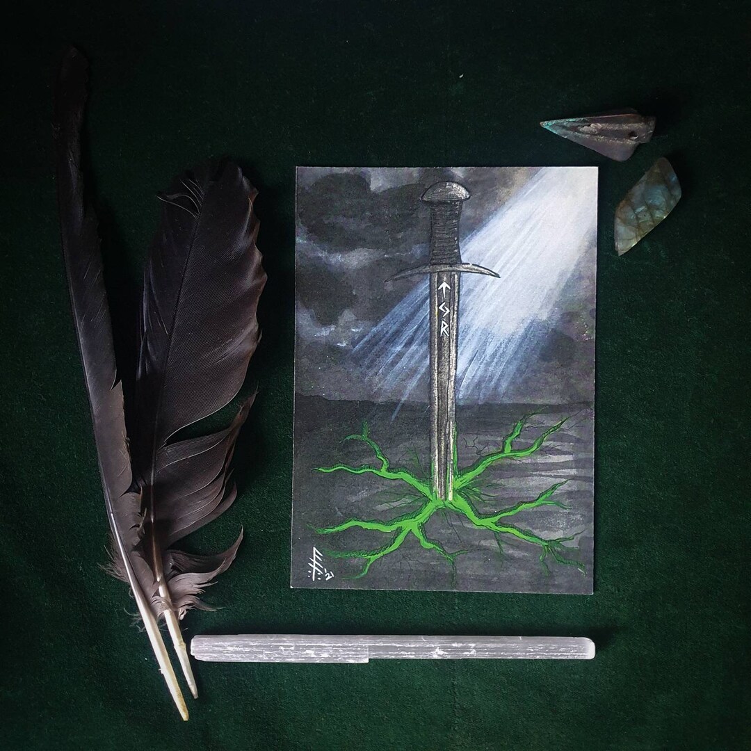 Sword of Tyr Altar Card - Bindrune Altar Card, Viking Art Print - Etsy