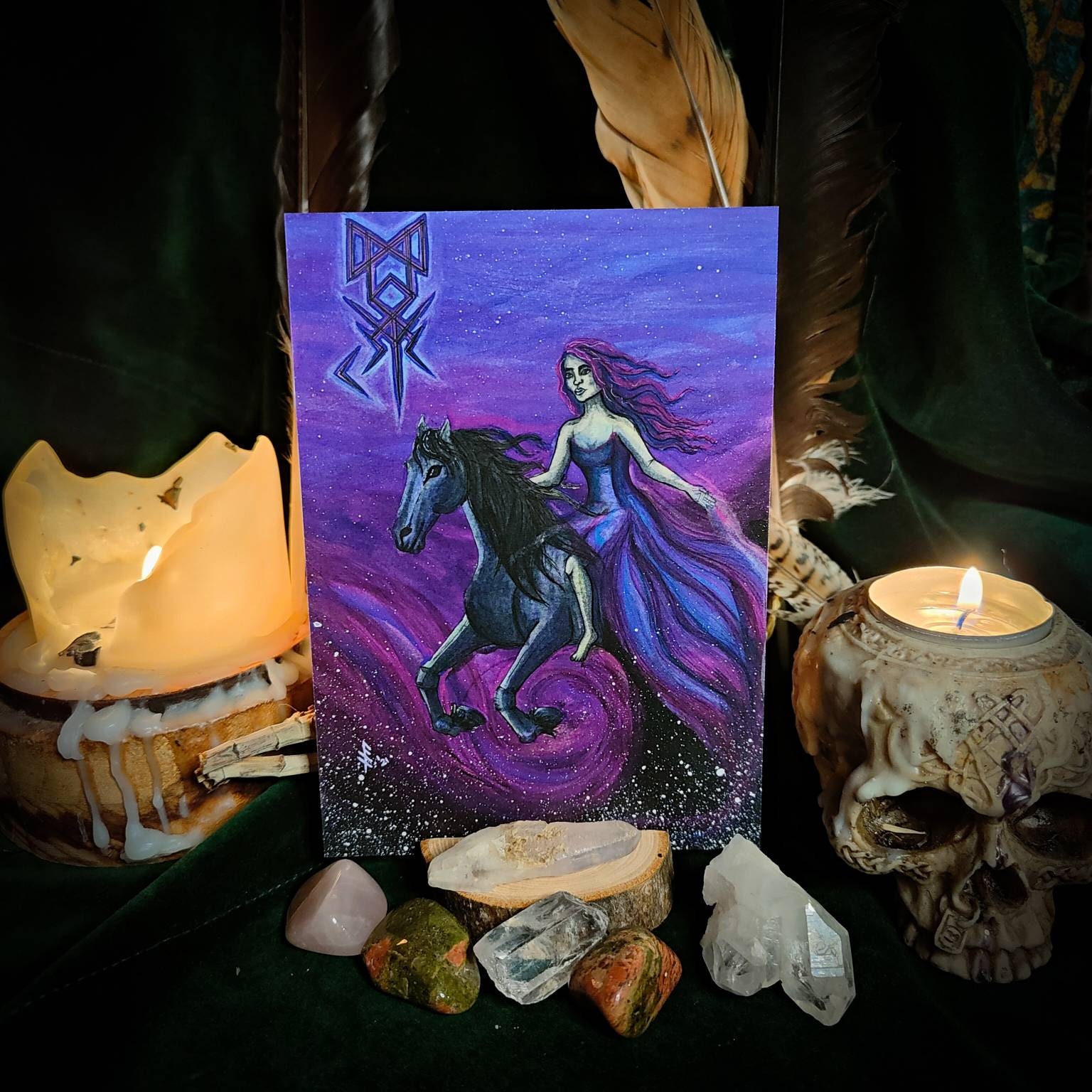 Nott and Hrimfaxi Goddess of the Night Bindrune Altar Card | Etsy