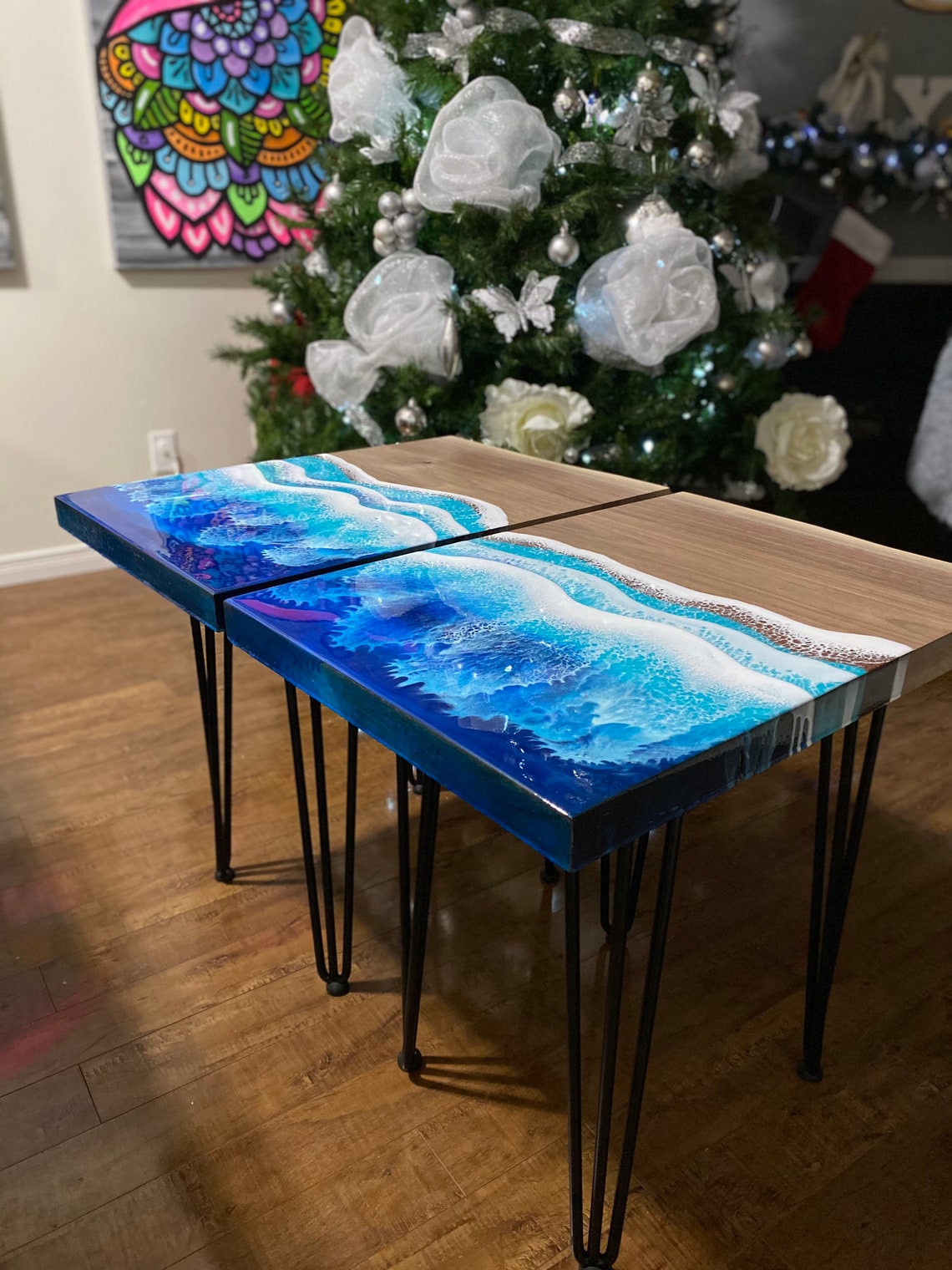 Wonderful live edge ocean resin end table | Etsy