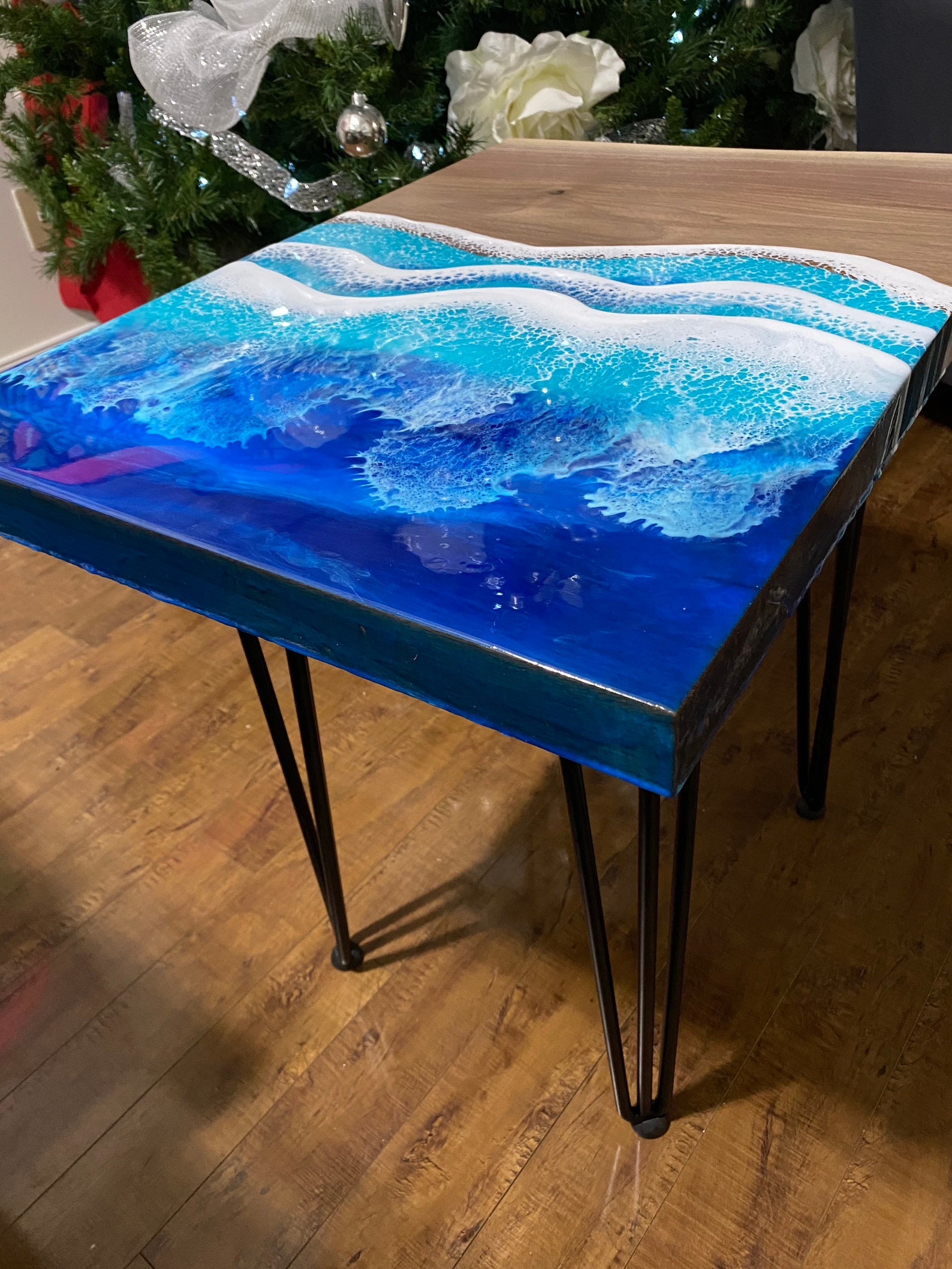 Wonderful live edge ocean resin end table | Etsy