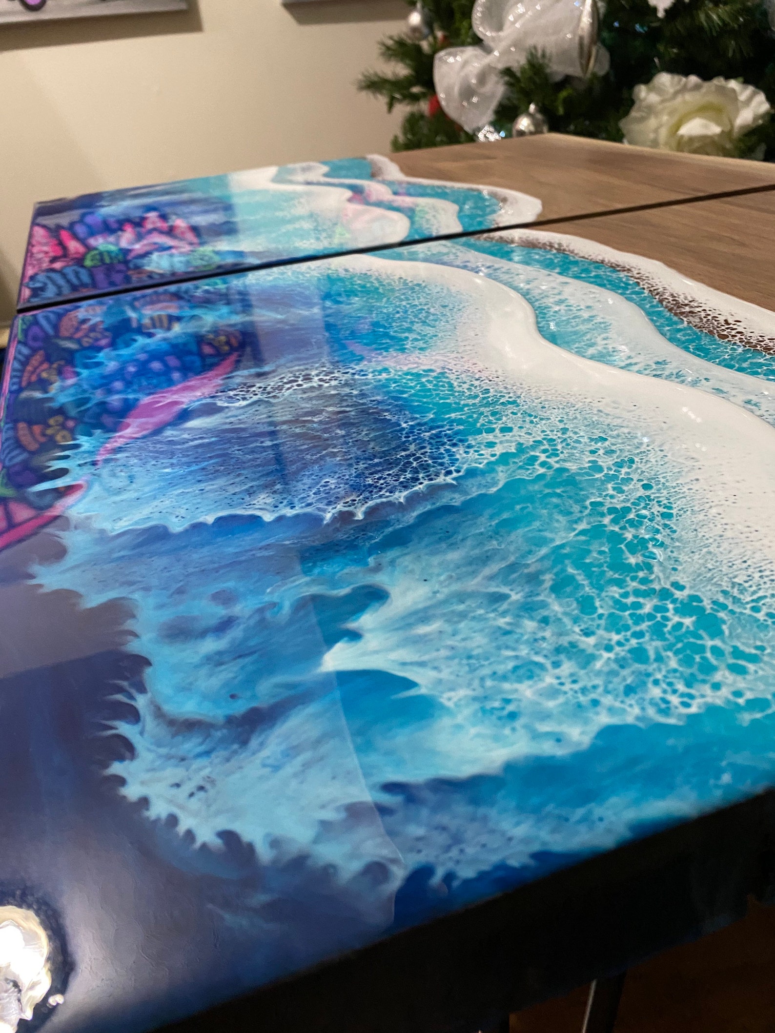 Wonderful live edge ocean resin end table | Etsy