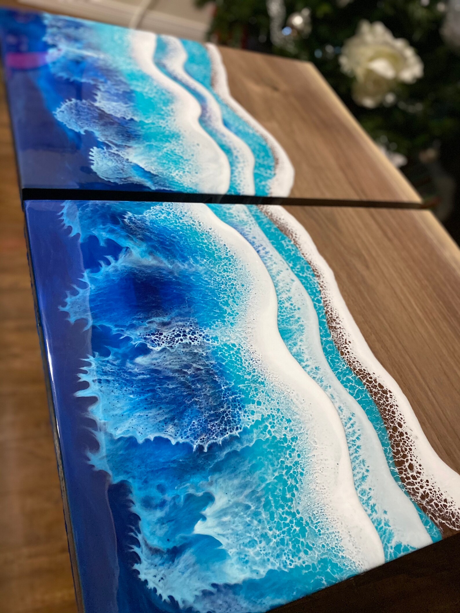 Wonderful live edge ocean resin end table | Etsy