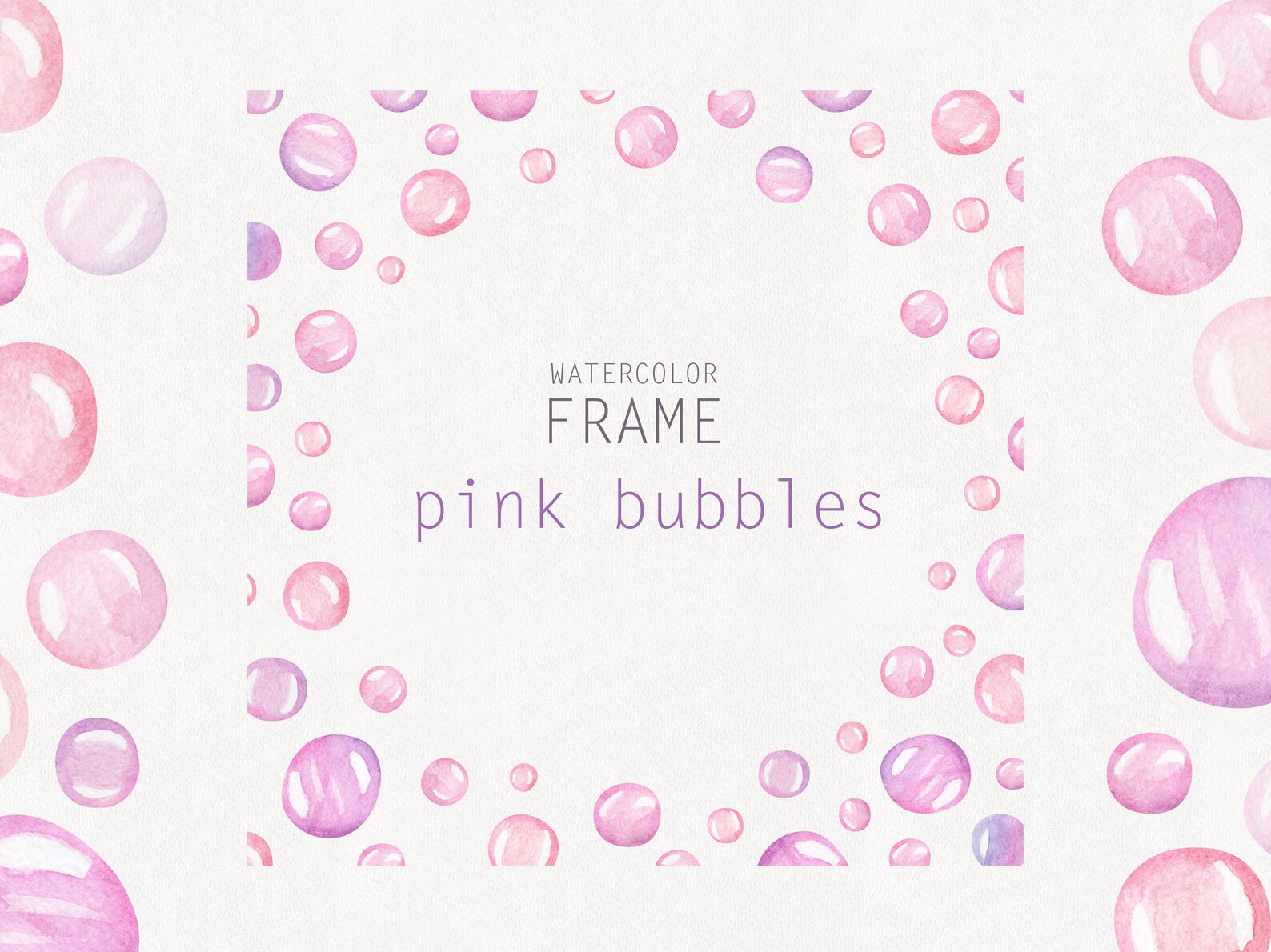 Pink Bubbles Frame. Watercolor border clipart. For digital | Etsy