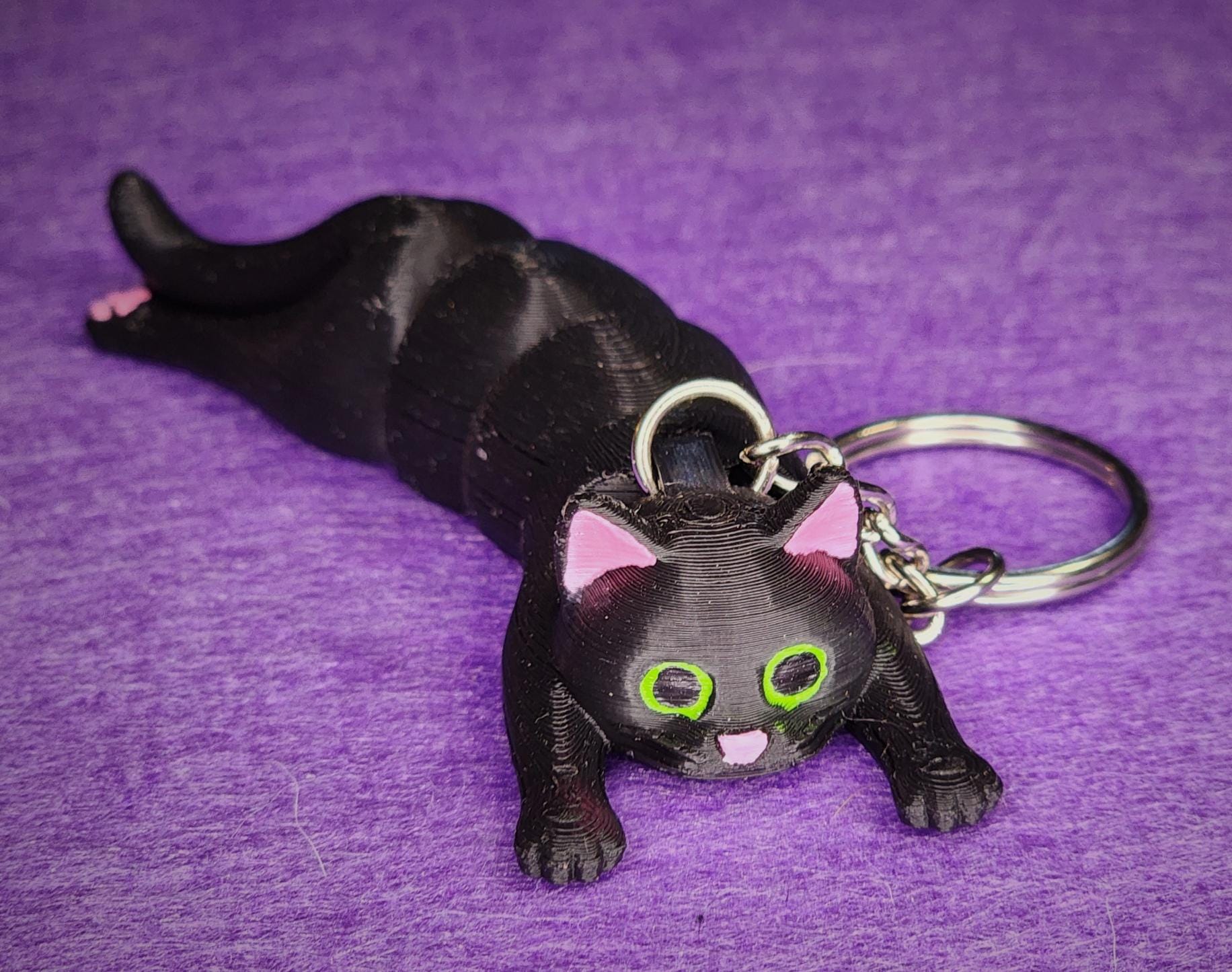 3d-printed Articulating Black Cat Keychain – Hand-painted With Movable ...