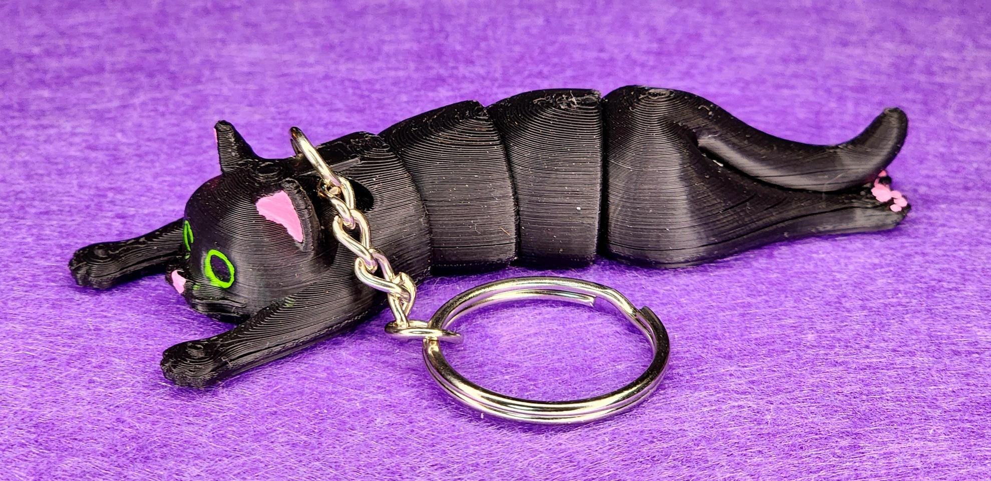3d-printed Articulating Black Cat Keychain – Hand-painted With Movable ...