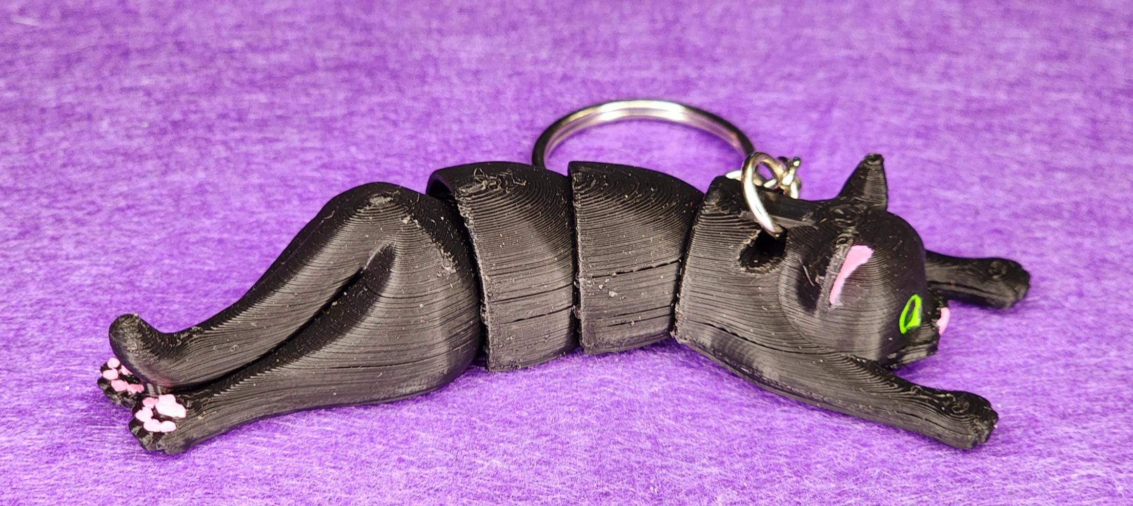 3d-printed Articulating Black Cat Keychain – Hand-painted With Movable ...