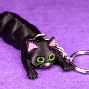 3d-printed Articulating Black Cat Keychain – Hand-painted With Movable ...