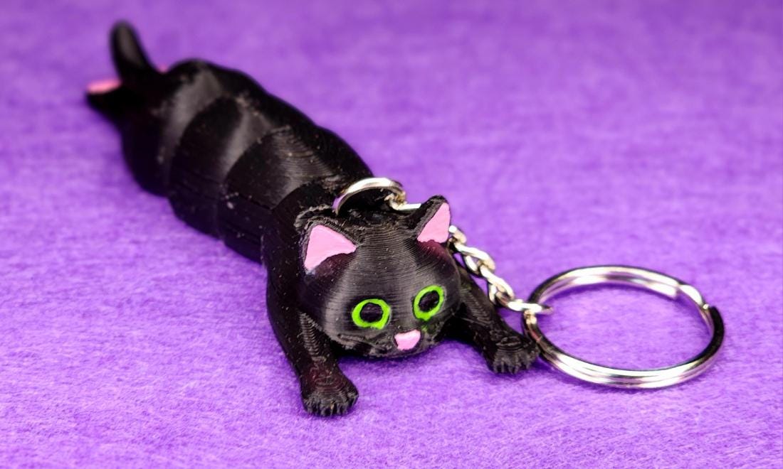 3d-printed Articulating Black Cat Keychain – Hand-painted With Movable ...