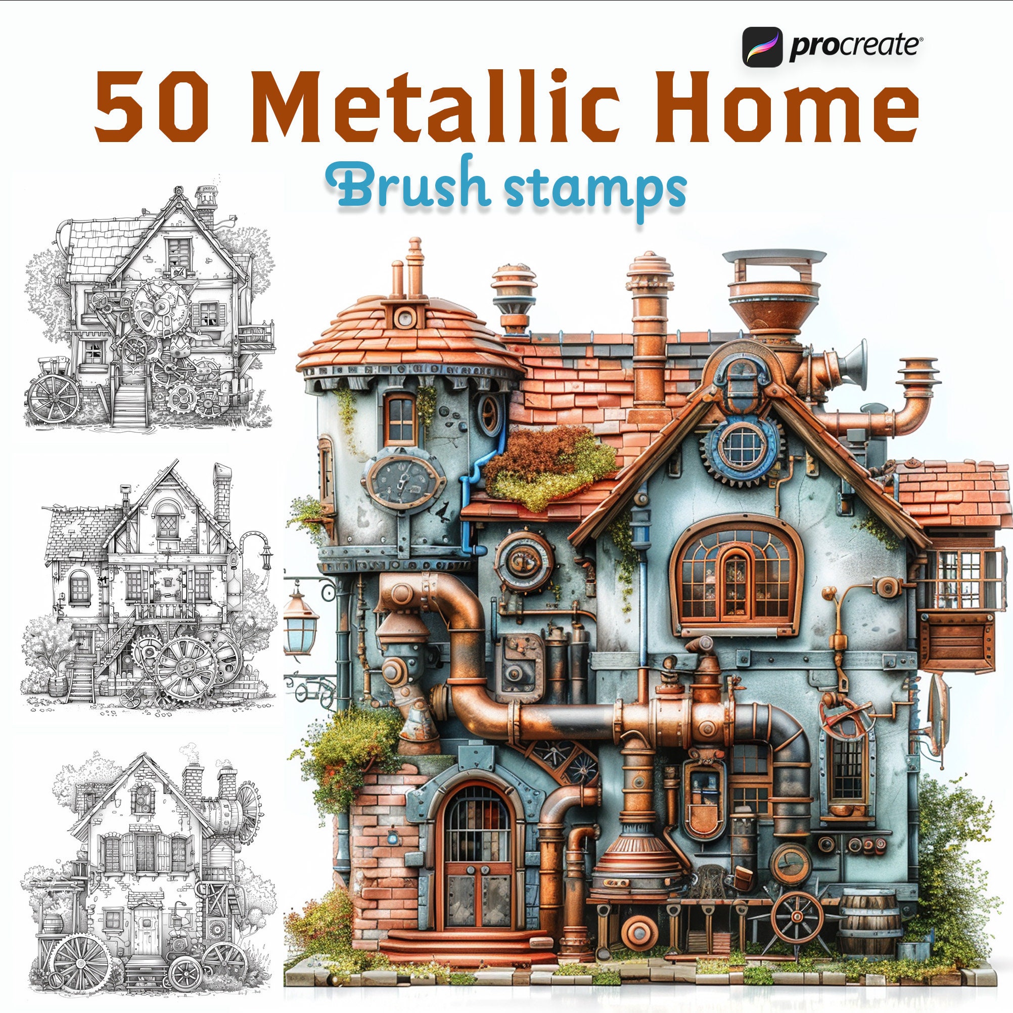 50 Metallic Home Procreate Brush Stamps, Brushes for Procreate on Ipad ...